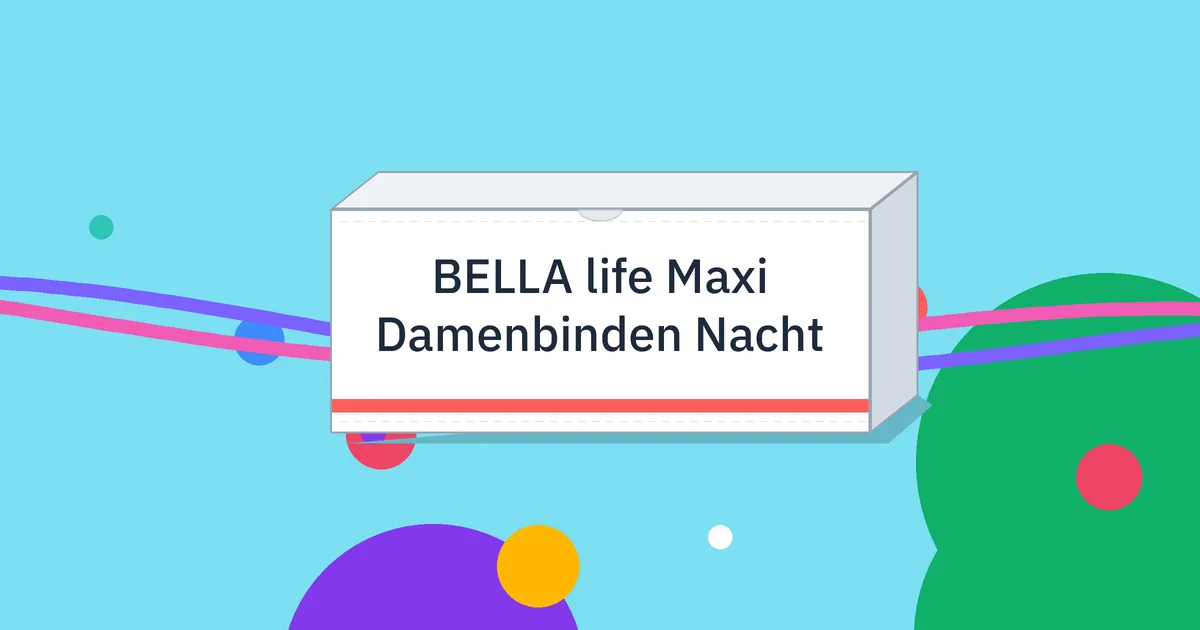 Symbolbild: Packung mit der Aufschrift BELLA life Maxi Damenbinden Nacht (PZN 20102458) – Verfügbarkeit und Bezug in Apotheken in Frankfurt am Main