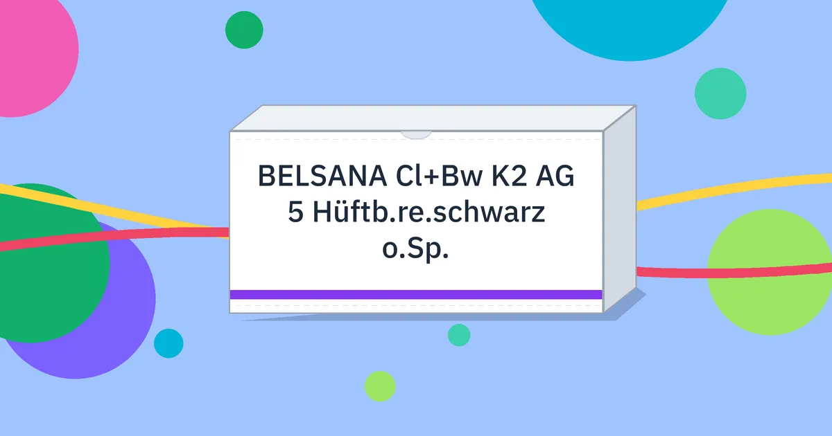 Symbolbild: Packung mit der Aufschrift BELSANA Cl+Bw K2 AG 5 Hüftb.re.schwarz o.Sp. (PZN 12254964) – Verfügbarkeit und Bezug in Apotheken in Frankfurt am Main