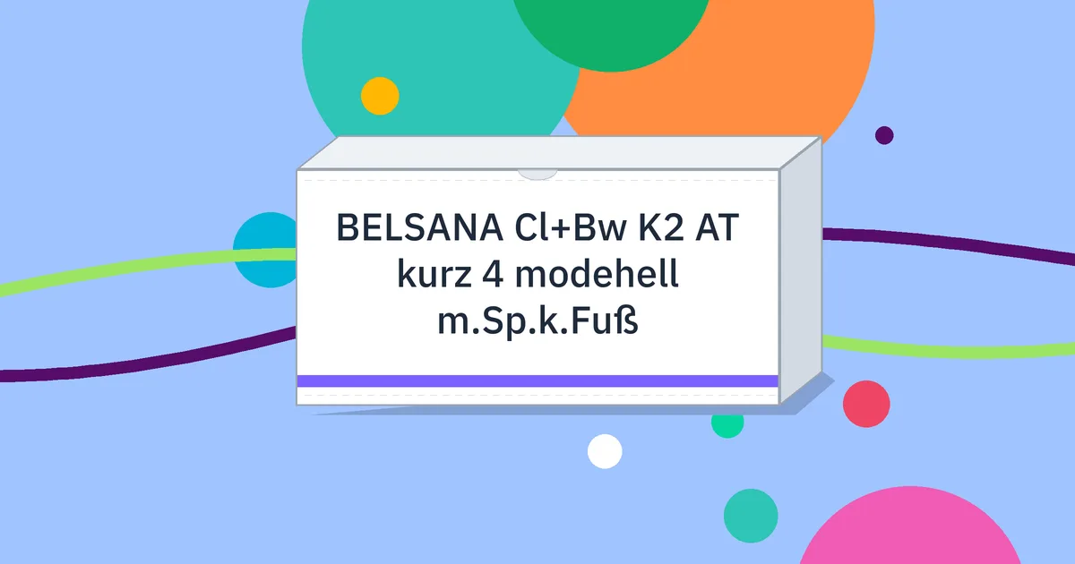 Symbolbild: Packung mit der Aufschrift BELSANA Cl+Bw K2 AT kurz 4 modehell m.Sp.k.Fuß (PZN 12253025) – Verfügbarkeit und Bezug in Apotheken in Frankfurt am Main