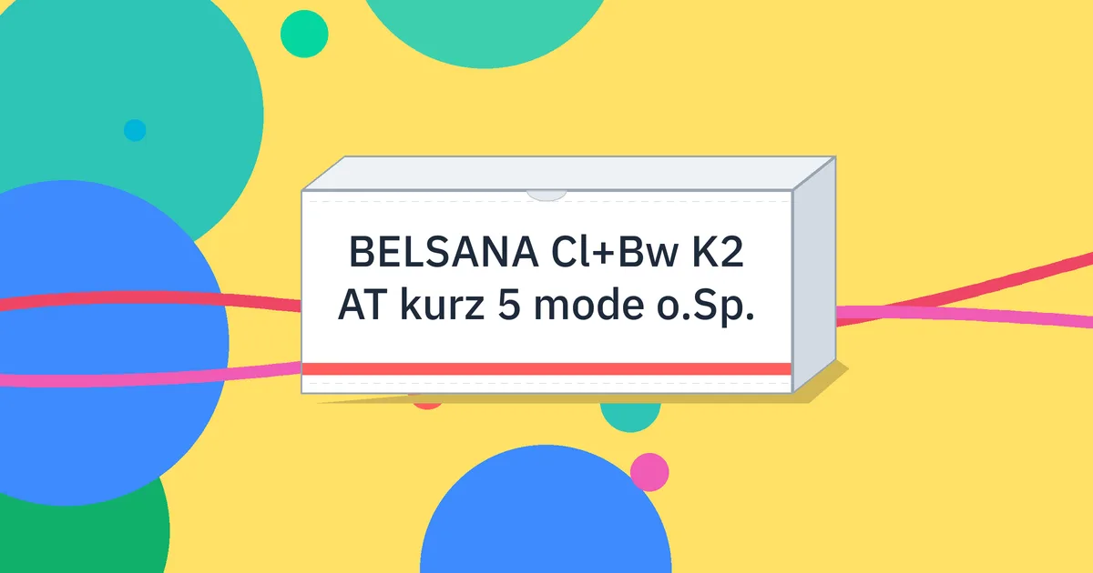 Symbolbild: Packung mit der Aufschrift BELSANA Cl+Bw K2 AT kurz 5 mode o.Sp. (PZN 12253367) – Verfügbarkeit und Bezug in Apotheken in Frankfurt am Main