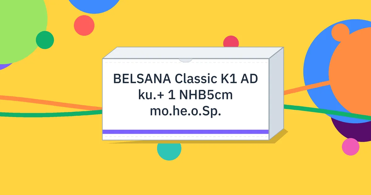 Symbolbild: Packung mit der Aufschrift BELSANA Classic K1 AD ku.+ 1 NHB5cm mo.he.o.Sp. (PZN 19254312) – Verfügbarkeit und Bezug in Apotheken in Frankfurt am Main