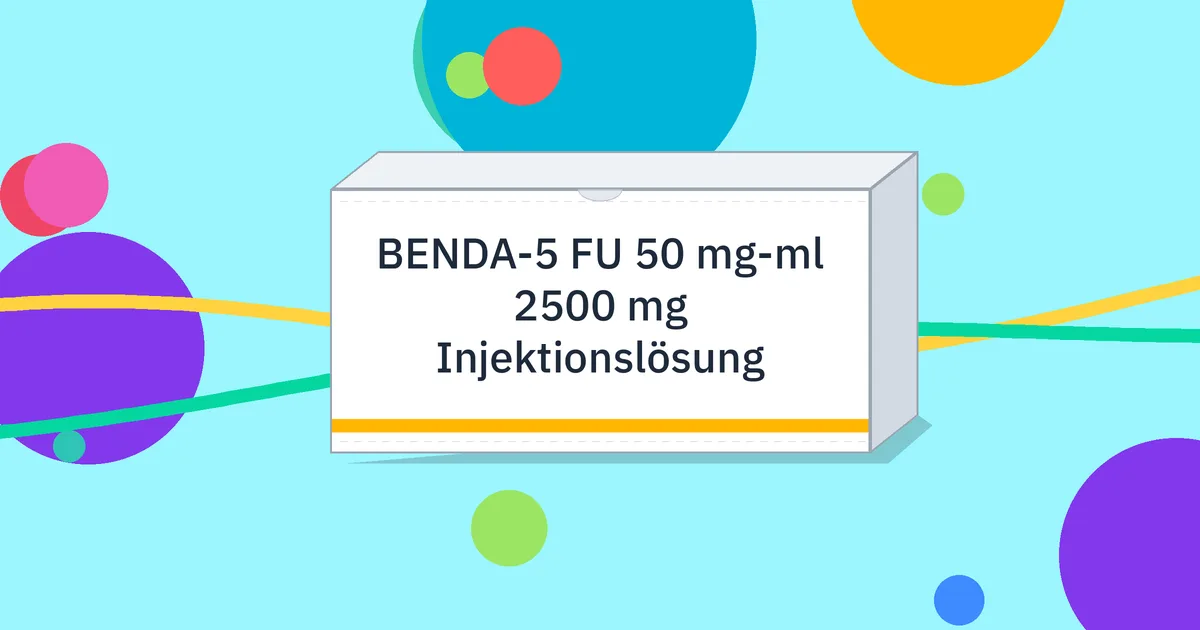 Symbolbild: Packung mit der Aufschrift BENDA-5 FU 50 mg-ml 2500 mg Injektionslösung (PZN 15895741) – Verfügbarkeit und Bezug in Apotheken in Frankfurt am Main