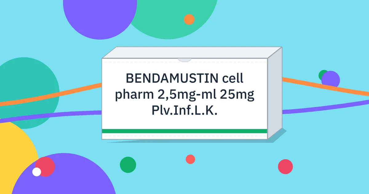 Symbolbild: Packung mit der Aufschrift BENDAMUSTIN cell pharm 2,5mg-ml 25mg Plv.Inf.L.K. (PZN 11510678) – Verfügbarkeit und Bezug in Apotheken in Frankfurt am Main