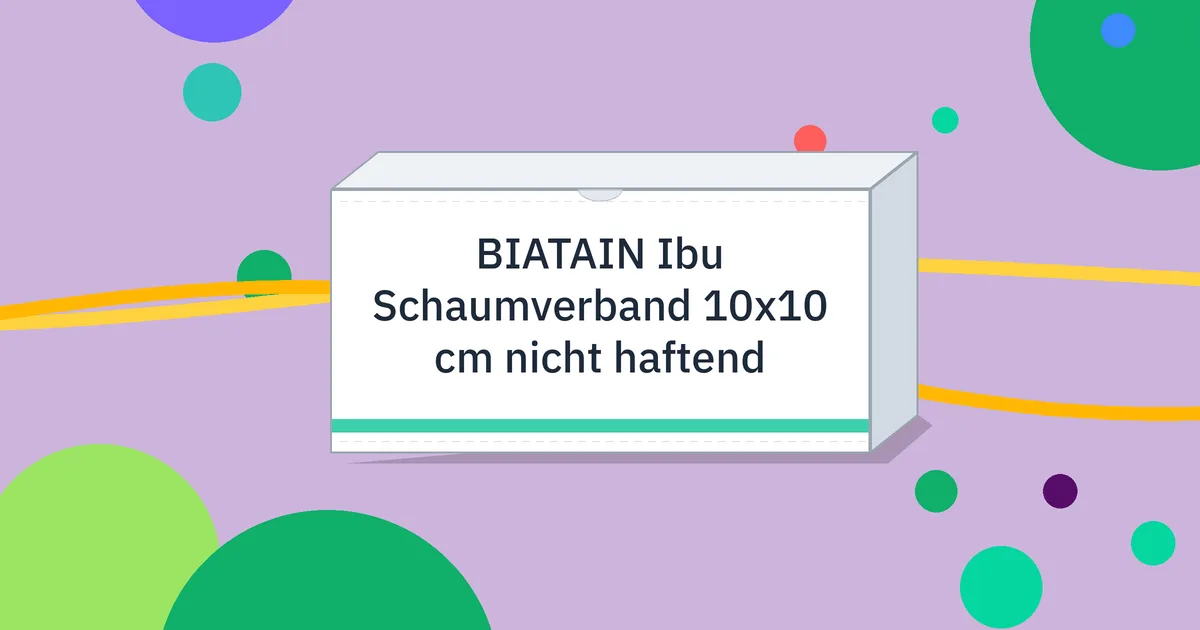 Symbolbild: Packung mit der Aufschrift BIATAIN Ibu Schaumverband 10x10 cm nicht haftend (PZN 01643214) – Verfügbarkeit und Bezug in Apotheken in Frankfurt am Main