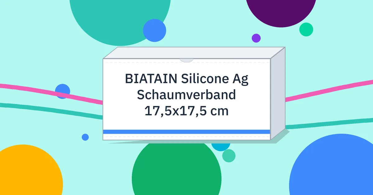 Symbolbild: Packung mit der Aufschrift BIATAIN Silicone Ag Schaumverband 17,5x17,5 cm (PZN 14331806) – Verfügbarkeit und Bezug in Apotheken in Frankfurt am Main