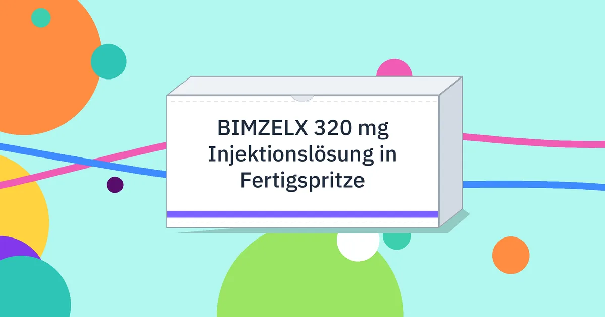 Symbolbild: Packung mit der Aufschrift BIMZELX 320 mg Injektionslösung in Fertigspritze (PZN 19977648) – Verfügbarkeit und Bezug in Apotheken in Frankfurt am Main