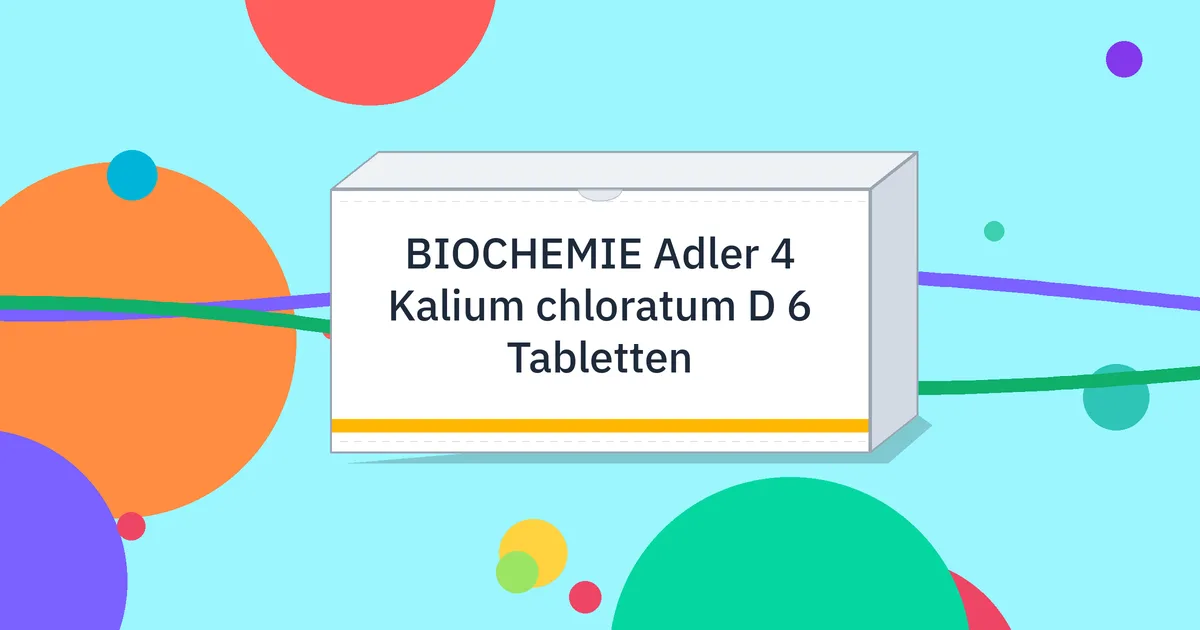 Symbolbild: Packung mit der Aufschrift BIOCHEMIE Adler 4 Kalium chloratum D 6 Tabletten (PZN 02726936) – Verfügbarkeit und Bezug in Apotheken in Frankfurt am Main
