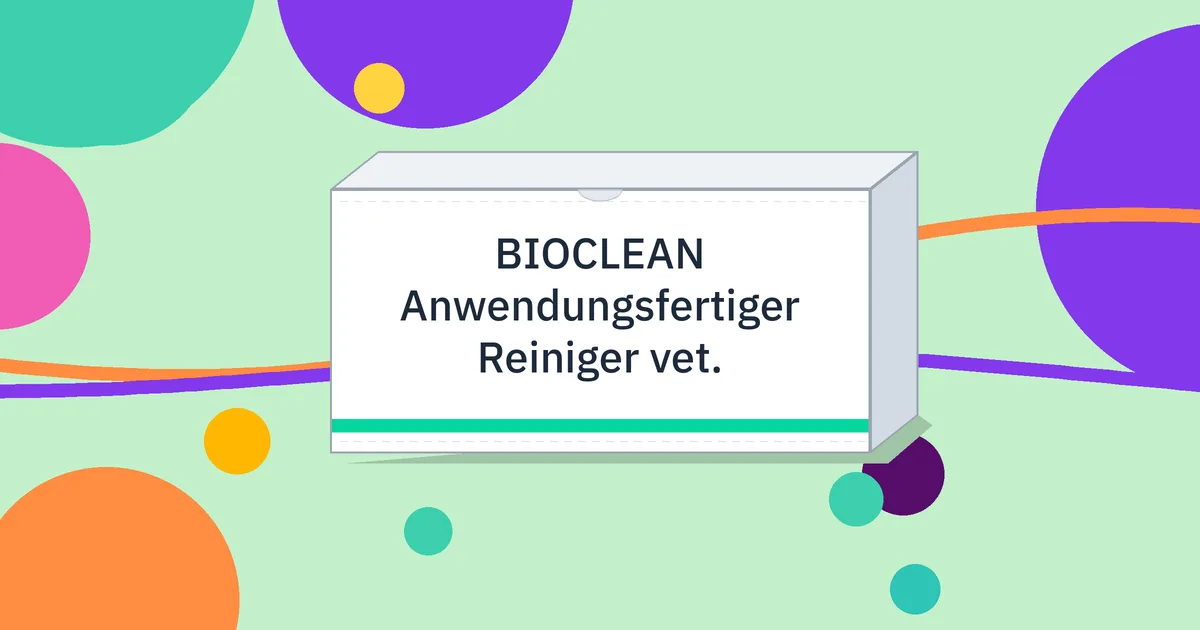 Symbolbild: Packung mit der Aufschrift BIOCLEAN Anwendungsfertiger Reiniger vet. (PZN 06462718) – Verfügbarkeit und Bezug in Apotheken in Frankfurt am Main