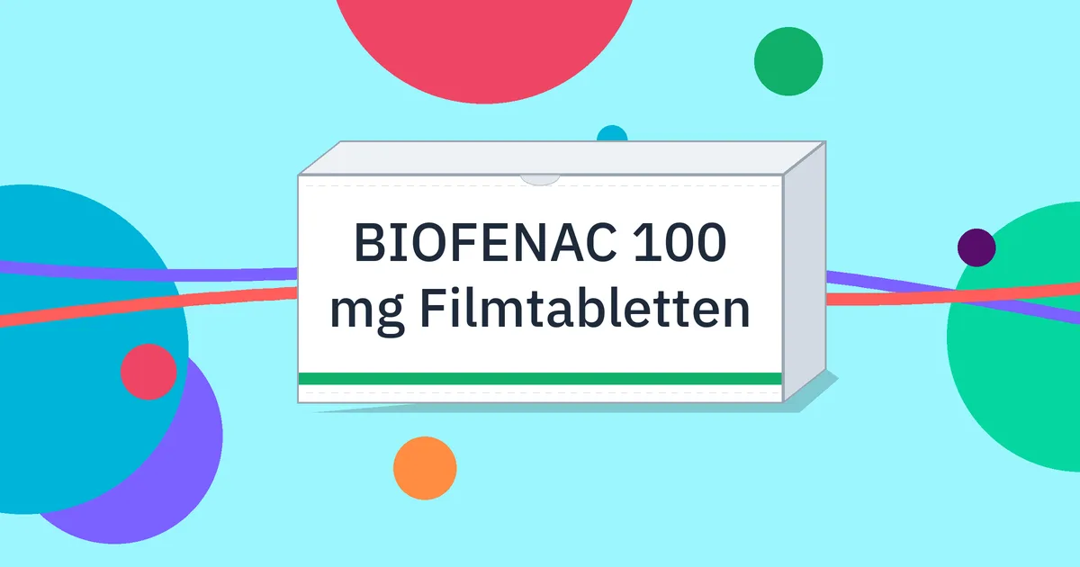 Symbolbild: Packung mit der Aufschrift BIOFENAC 100 mg Filmtabletten (PZN 18255781) – Verfügbarkeit und Bezug in Apotheken in Frankfurt am Main