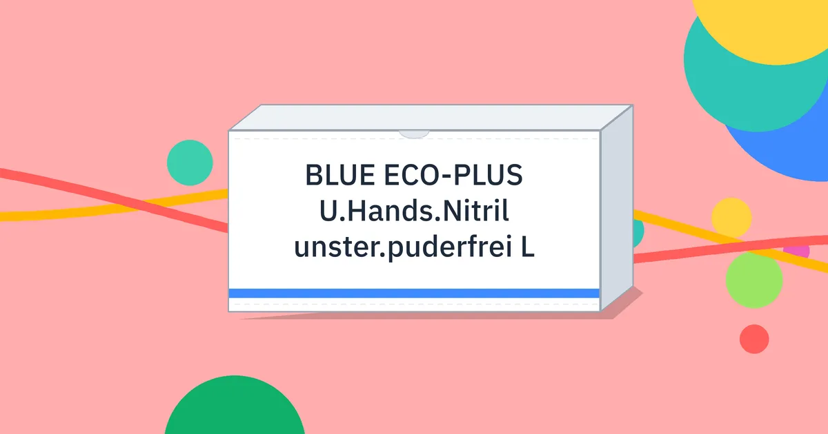 Symbolbild: Packung mit der Aufschrift BLUE ECO-PLUS U.Hands.Nitril unster.puderfrei L (PZN 19909374) – Verfügbarkeit und Bezug in Apotheken in Frankfurt am Main
