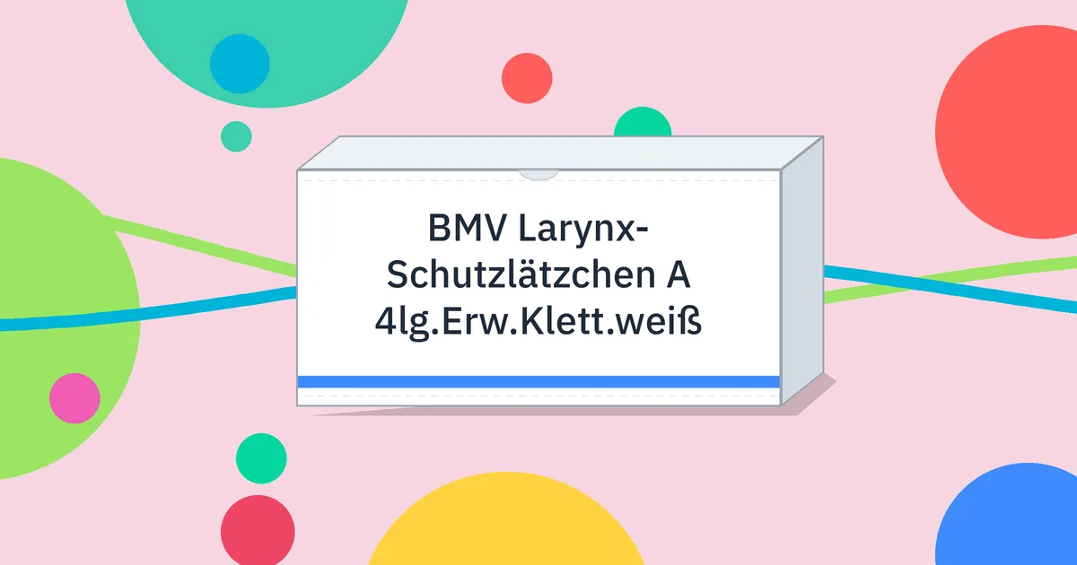 Symbolbild: Packung mit der Aufschrift BMV Larynx-Schutzlätzchen A 4lg.Erw.Klett.weiß (PZN 10083346) – Verfügbarkeit und Bezug in Apotheken in Frankfurt am Main