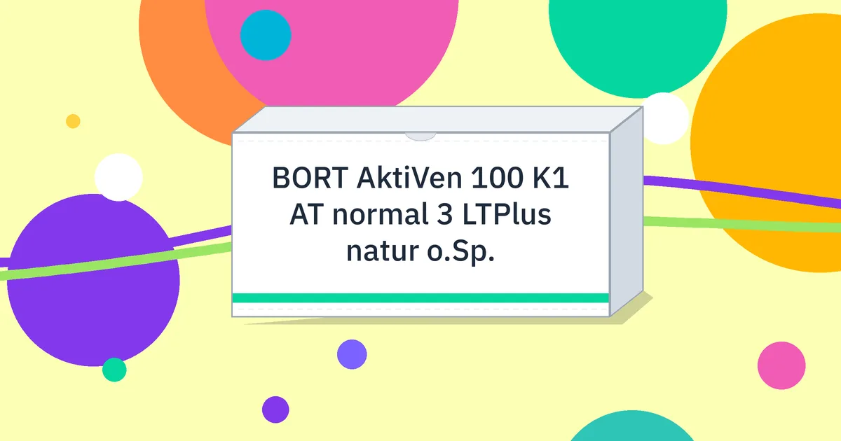 Symbolbild: Packung mit der Aufschrift BORT AktiVen 100 K1 AT normal 3 LTPlus natur o.Sp. (PZN 18175378) – Verfügbarkeit und Bezug in Apotheken in Frankfurt am Main
