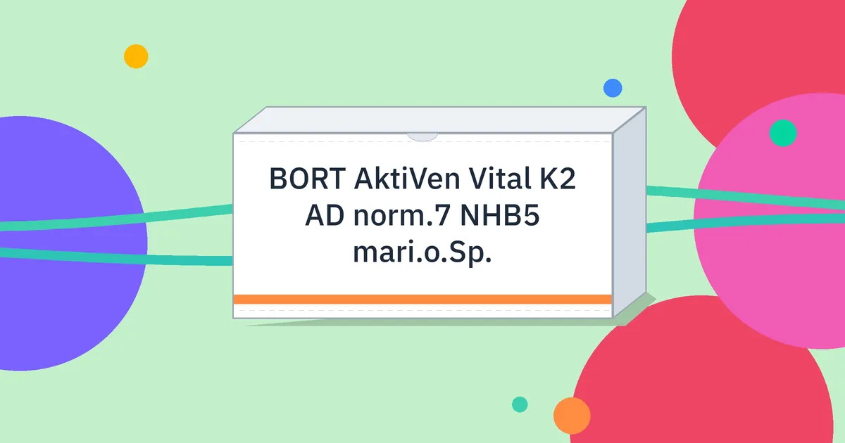 Symbolbild: Packung mit der Aufschrift BORT AktiVen Vital K2 AD norm.7 NHB5 mari.o.Sp. (PZN 17494549) – Verfügbarkeit und Bezug in Apotheken in Frankfurt am Main