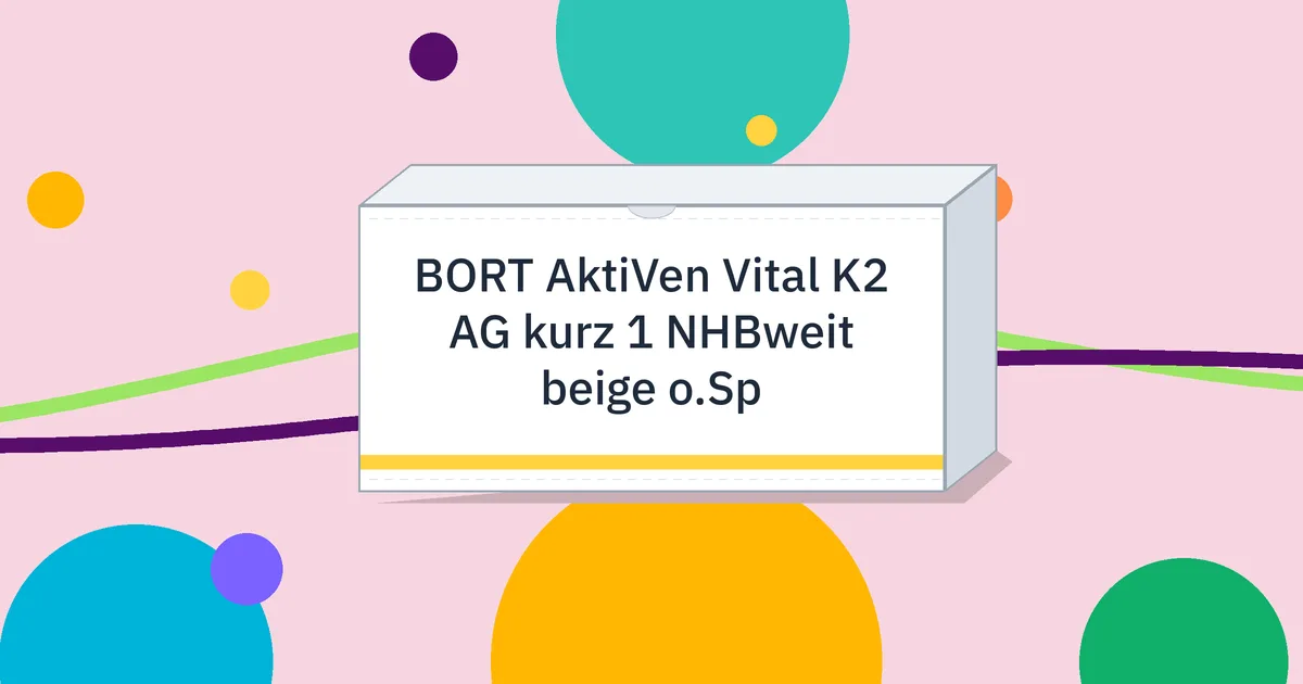 Symbolbild: Packung mit der Aufschrift BORT AktiVen Vital K2 AG kurz 1 NHBweit beige o.Sp (PZN 13731633) – Verfügbarkeit und Bezug in Apotheken in Frankfurt am Main