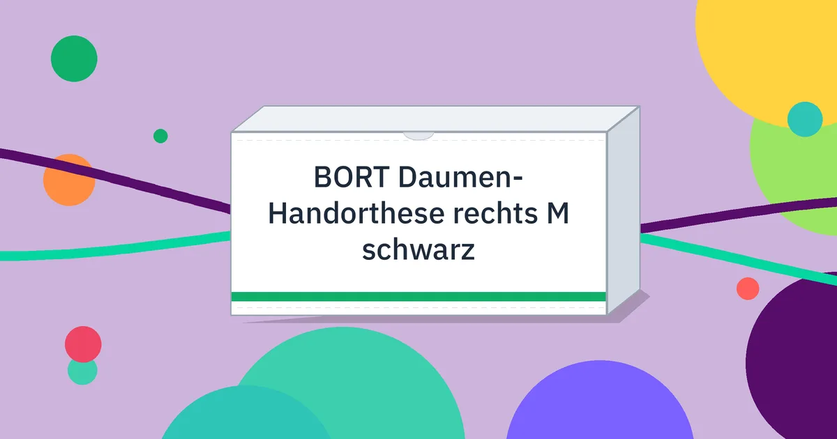 Symbolbild: Packung mit der Aufschrift BORT Daumen-Handorthese rechts M schwarz (PZN 04671317) – Verfügbarkeit und Bezug in Apotheken in Frankfurt am Main