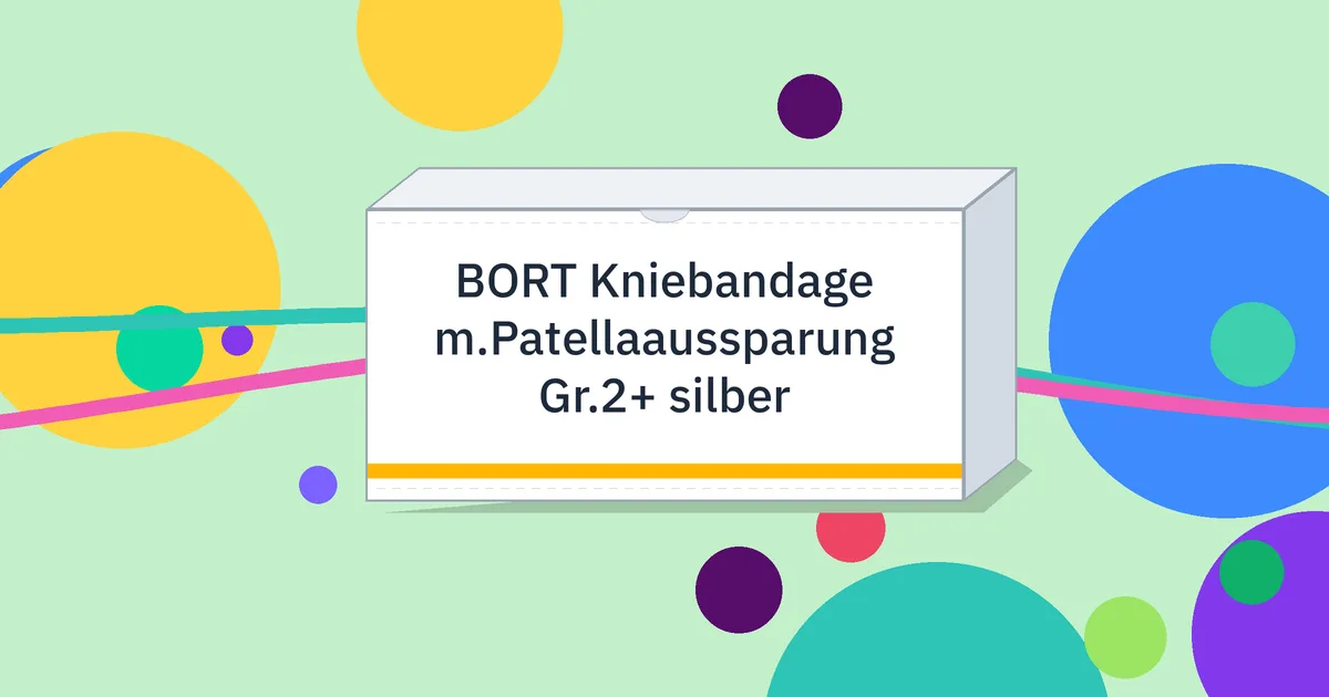 Symbolbild: Packung mit der Aufschrift BORT Kniebandage m.Patellaaussparung Gr.2+ silber (PZN 16844906) – Verfügbarkeit und Bezug in Apotheken in Frankfurt am Main