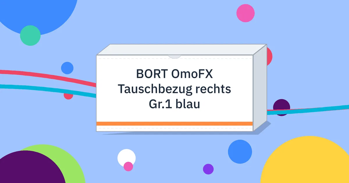 Symbolbild: Packung mit der Aufschrift BORT OmoFX Tauschbezug rechts Gr.1 blau (PZN 04806792) – Verfügbarkeit und Bezug in Apotheken in Frankfurt am Main