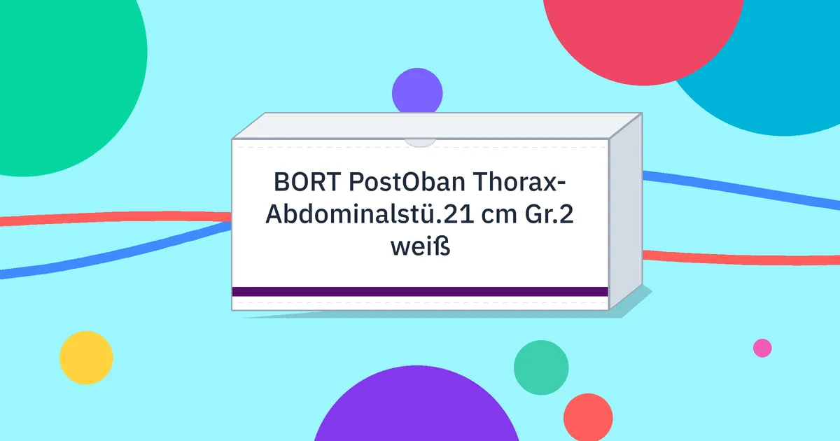 Symbolbild: Packung mit der Aufschrift BORT PostOban Thorax-Abdominalstü.21 cm Gr.2 weiß (PZN 02768277) – Verfügbarkeit und Bezug in Apotheken in Frankfurt am Main