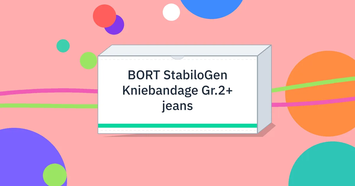 Symbolbild: Packung mit der Aufschrift BORT StabiloGen Kniebandage Gr.2+ jeans (PZN 16846420) – Verfügbarkeit und Bezug in Apotheken in Frankfurt am Main