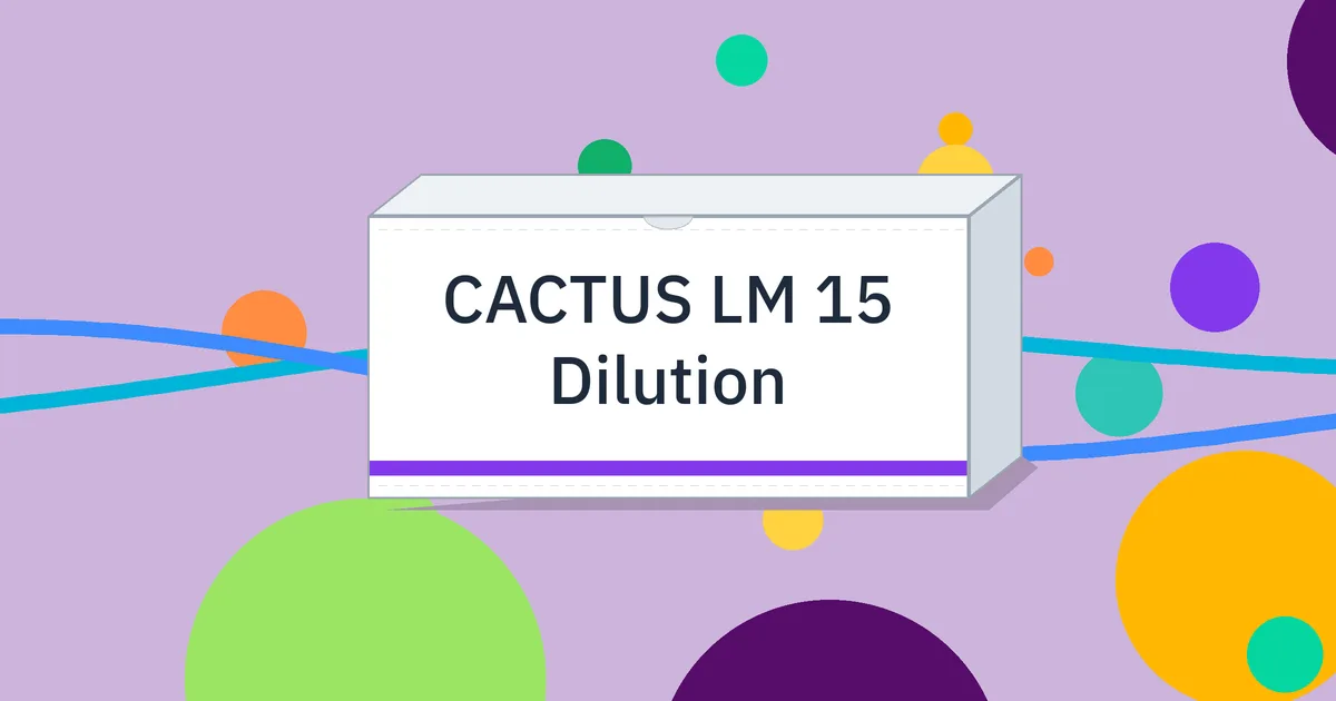 Symbolbild: Packung mit der Aufschrift CACTUS LM 15 Dilution (PZN 12797469) – Verfügbarkeit und Bezug in Apotheken in Frankfurt am Main