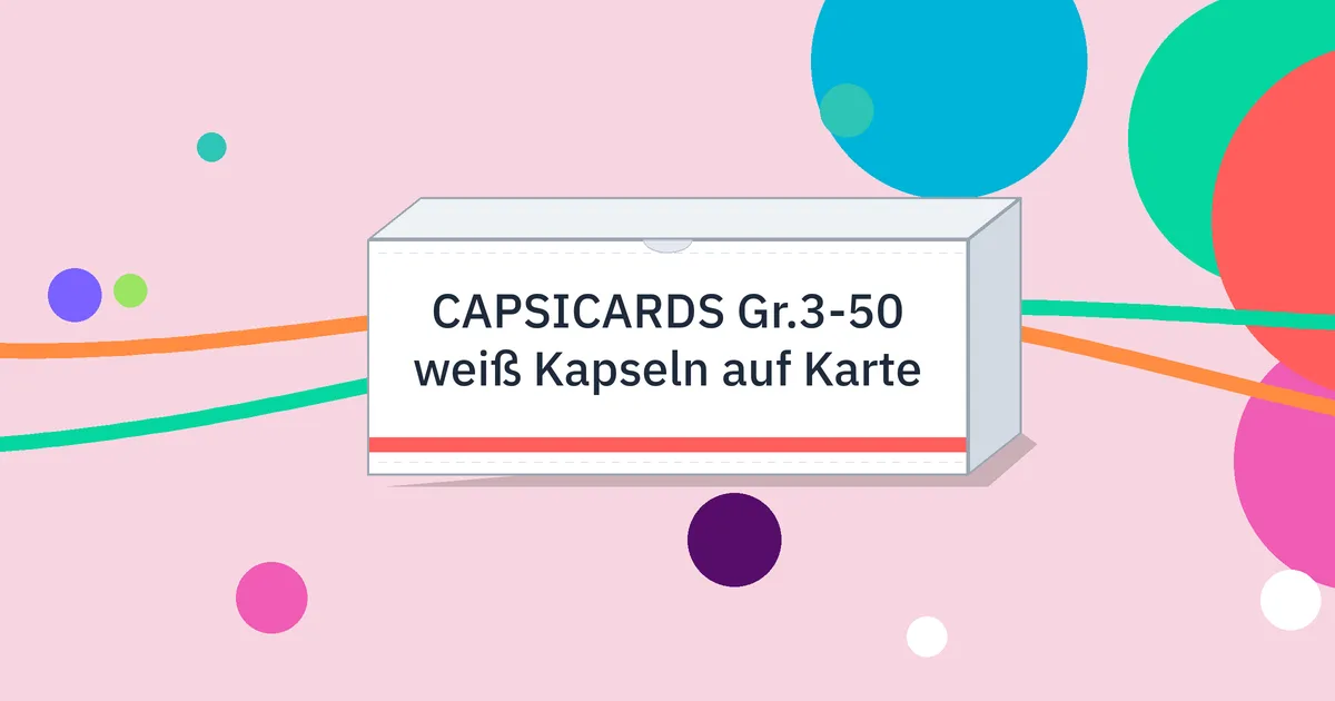 Symbolbild: Packung mit der Aufschrift CAPSICARDS Gr.3-50 weiß Kapseln auf Karte (PZN 09225580) – Verfügbarkeit und Bezug in Apotheken in Frankfurt am Main