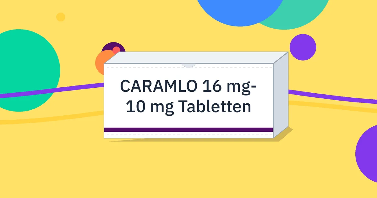 Symbolbild: Packung mit der Aufschrift CARAMLO 16 mg-10 mg Tabletten (PZN 19779322) – Verfügbarkeit und Bezug in Apotheken in Frankfurt am Main