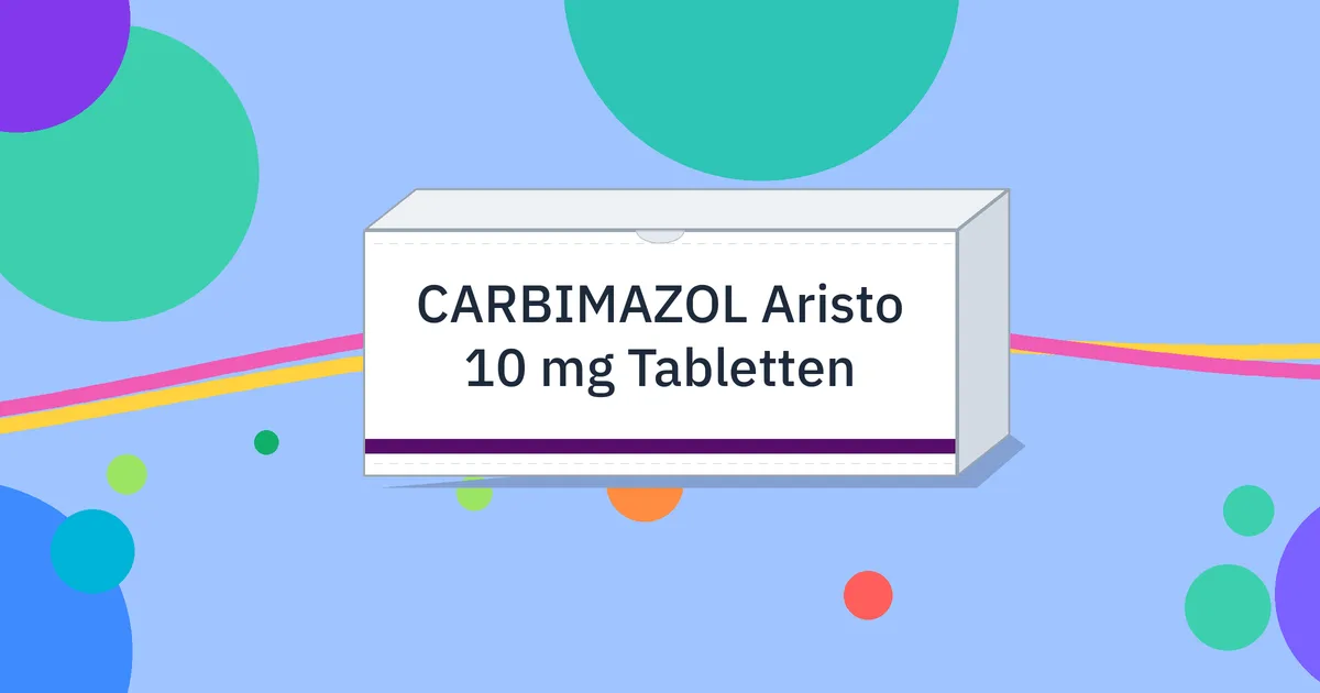 Symbolbild: Packung mit der Aufschrift CARBIMAZOL Aristo 10 mg Tabletten (PZN 07241273) – Verfügbarkeit und Bezug in Apotheken in Frankfurt am Main