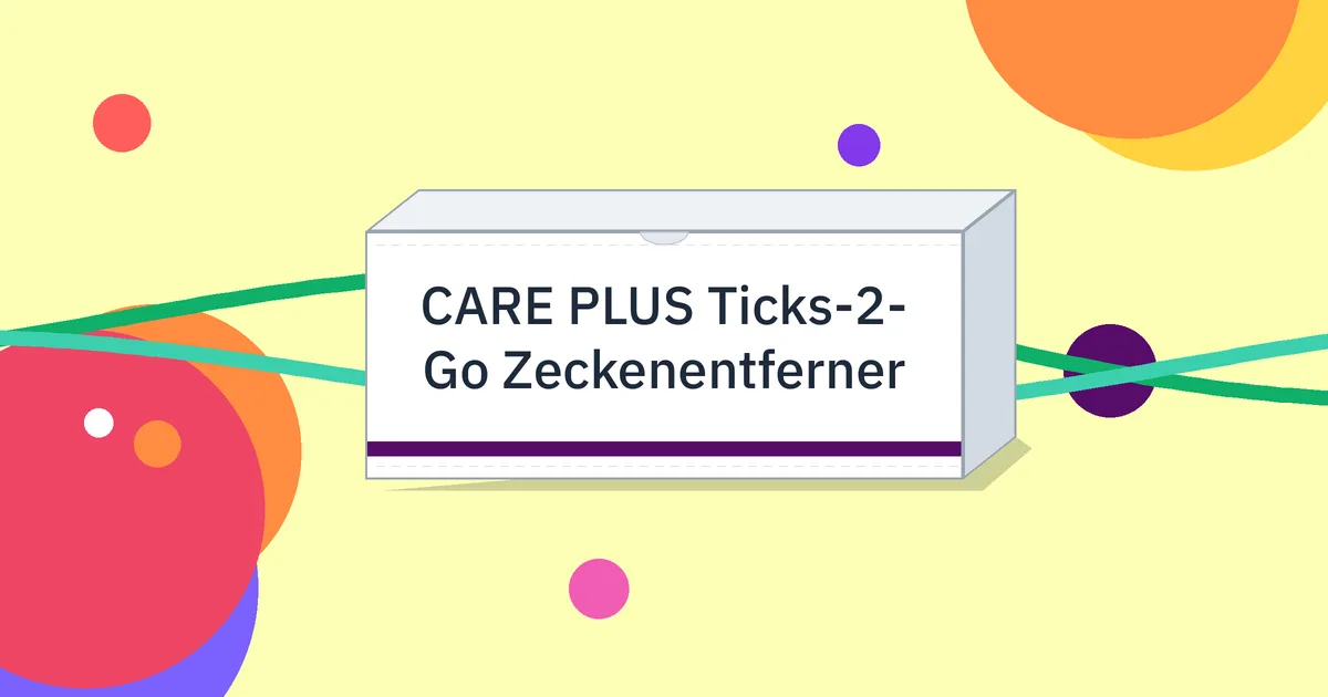 Symbolbild: Packung mit der Aufschrift CARE PLUS Ticks-2-Go Zeckenentferner (PZN 19351067) – Verfügbarkeit und Bezug in Apotheken in Frankfurt am Main