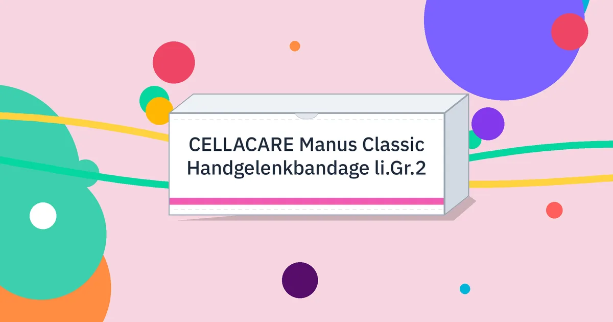 Symbolbild: Packung mit der Aufschrift CELLACARE Manus Classic Handgelenkbandage li.Gr.2 (PZN 12647801) – Verfügbarkeit und Bezug in Apotheken in Frankfurt am Main