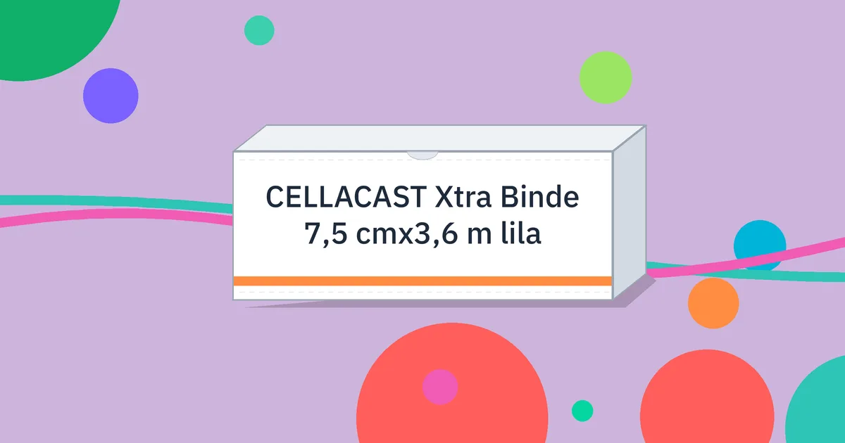 Symbolbild: Packung mit der Aufschrift CELLACAST Xtra Binde 7,5 cmx3,6 m lila (PZN 14252751) – Verfügbarkeit und Bezug in Apotheken in Frankfurt am Main
