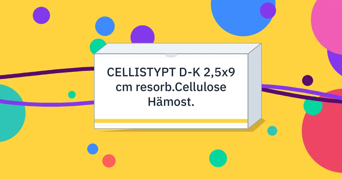 Symbolbild: Packung mit der Aufschrift CELLISTYPT D-K 2,5x9 cm resorb.Cellulose Hämost. (PZN 15261462) – Verfügbarkeit und Bezug in Apotheken in Frankfurt am Main