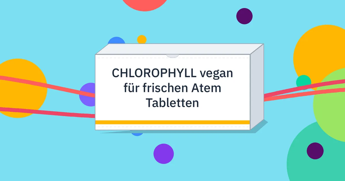 Symbolbild: Packung mit der Aufschrift CHLOROPHYLL vegan für frischen Atem Tabletten (PZN 15615055) – Verfügbarkeit und Bezug in Apotheken in Frankfurt am Main