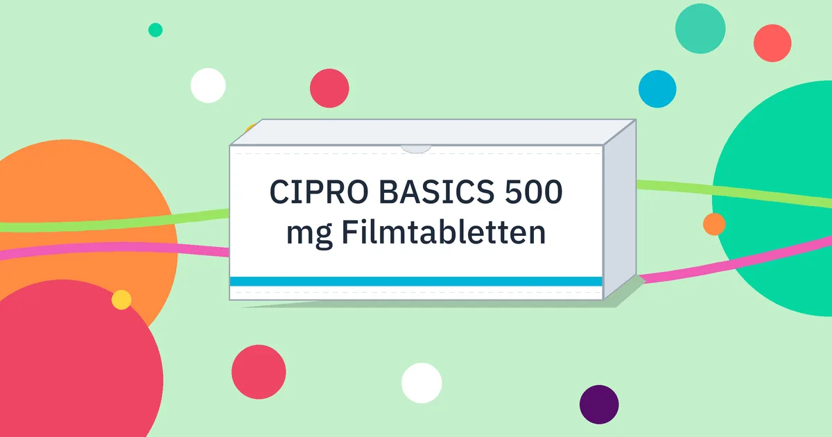 Symbolbild: Packung mit der Aufschrift CIPRO BASICS 500 mg Filmtabletten (PZN 08440193) – Verfügbarkeit und Bezug in Apotheken in Frankfurt am Main