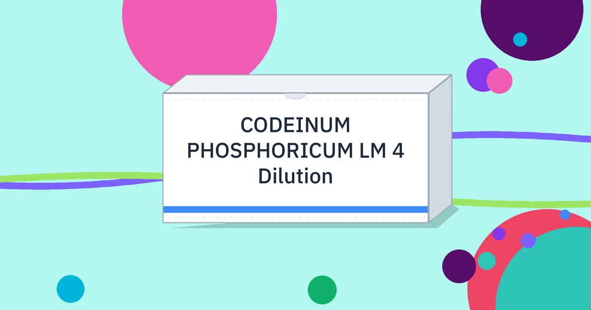 Symbolbild: Packung mit der Aufschrift CODEINUM PHOSPHORICUM LM 4 Dilution (PZN 12829838) – Verfügbarkeit und Bezug in Apotheken in Frankfurt am Main