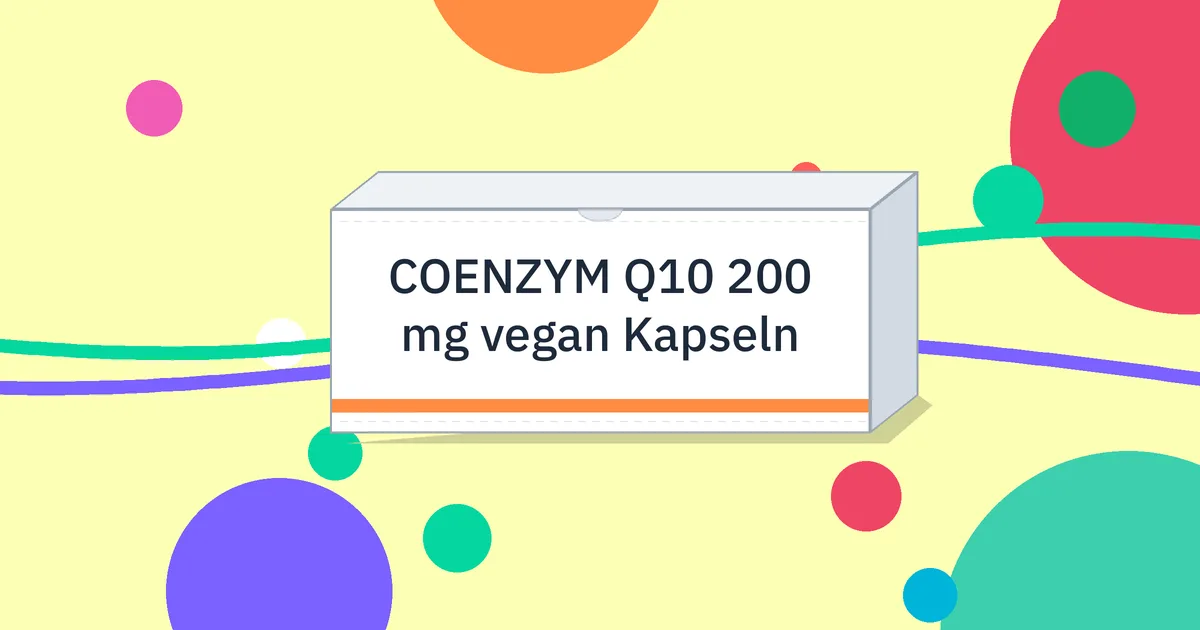 Symbolbild: Packung mit der Aufschrift COENZYM Q10 200 mg vegan Kapseln (PZN 18251599) – Verfügbarkeit und Bezug in Apotheken in Frankfurt am Main