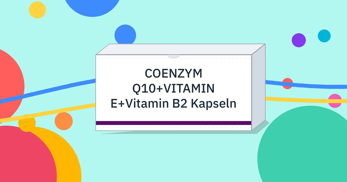 Symbolbild: Packung mit der Aufschrift COENZYM Q10+VITAMIN E+Vitamin B2 Kapseln (PZN 16924829) – Verfügbarkeit und Bezug in Apotheken in Frankfurt am Main