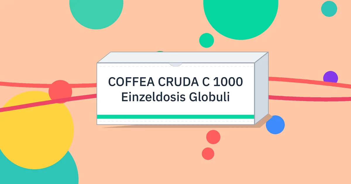 Symbolbild: Packung mit der Aufschrift COFFEA CRUDA C 1000 Einzeldosis Globuli (PZN 01938978) – Verfügbarkeit und Bezug in Apotheken in Frankfurt am Main