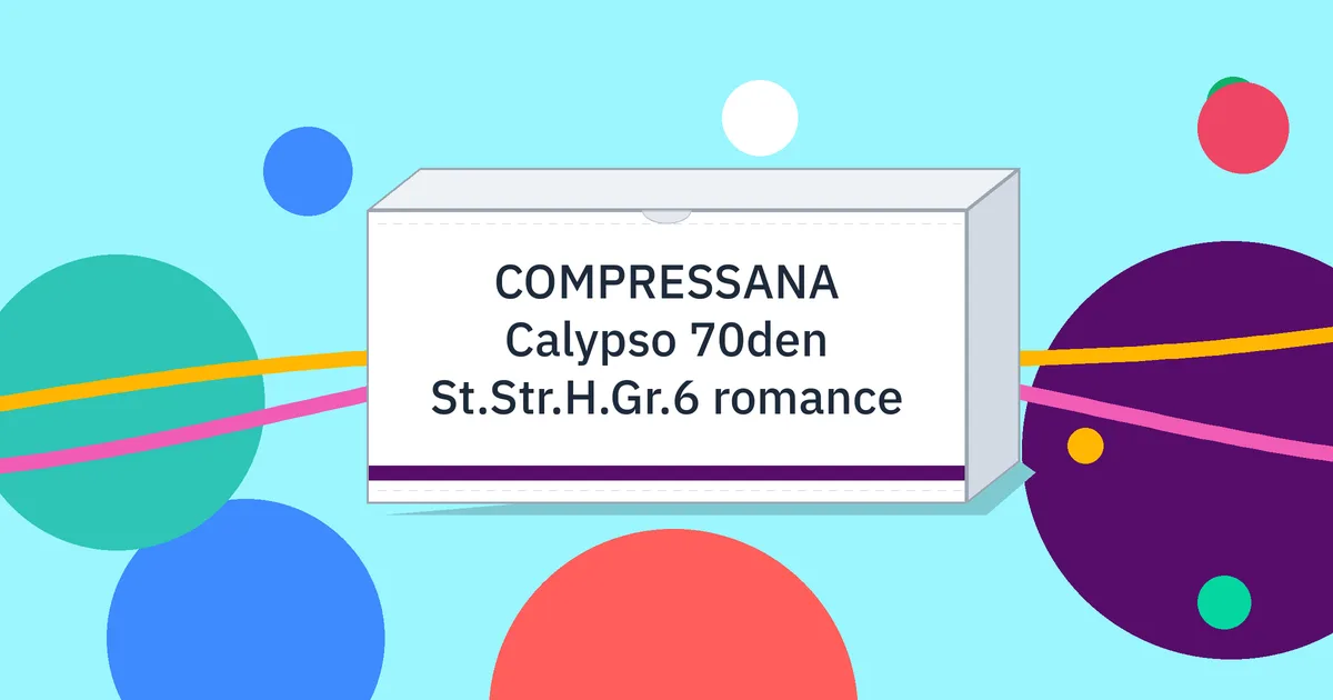 Symbolbild: Packung mit der Aufschrift COMPRESSANA Calypso 70den St.Str.H.Gr.6 romance (PZN 07718829) – Verfügbarkeit und Bezug in Apotheken in Frankfurt am Main