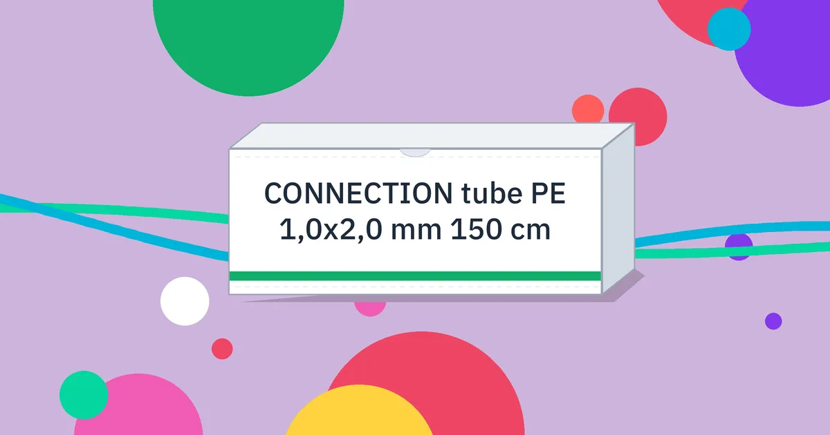 Symbolbild: Packung mit der Aufschrift CONNECTION tube PE 1,0x2,0 mm 150 cm (PZN 18451884) – Verfügbarkeit und Bezug in Apotheken in Frankfurt am Main