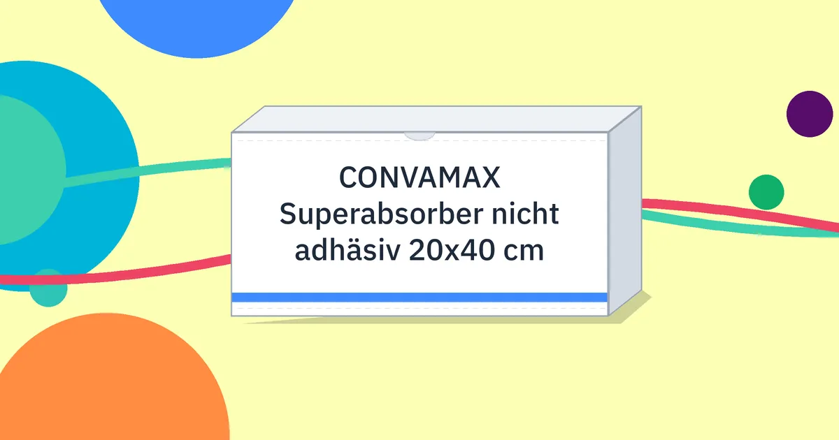 Symbolbild: Packung mit der Aufschrift CONVAMAX Superabsorber nicht adhäsiv 20x40 cm (PZN 18037653) – Verfügbarkeit und Bezug in Apotheken in Frankfurt am Main