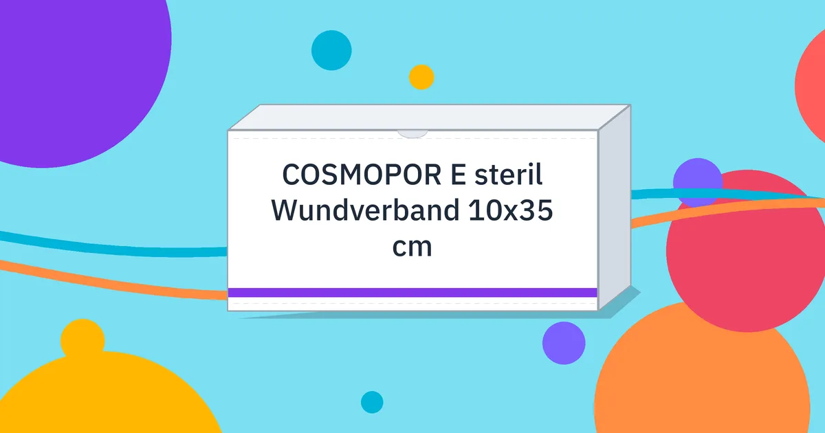 Symbolbild: Packung mit der Aufschrift COSMOPOR E steril Wundverband 10x35 cm (PZN 19280901) – Verfügbarkeit und Bezug in Apotheken in Frankfurt am Main