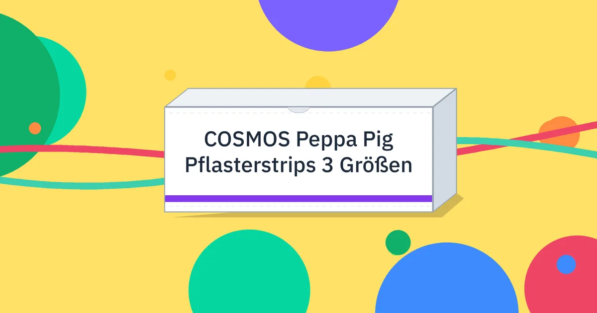 Symbolbild: Packung mit der Aufschrift COSMOS Peppa Pig Pflasterstrips 3 Größen (PZN 19820094) – Verfügbarkeit und Bezug in Apotheken in Frankfurt am Main