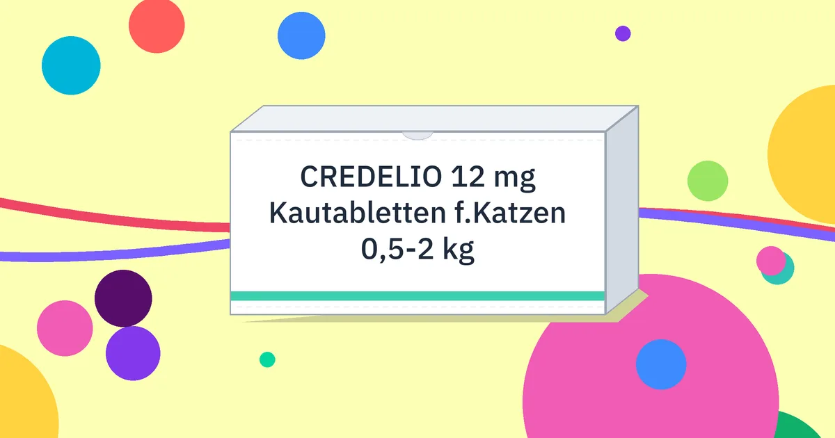 Symbolbild: Packung mit der Aufschrift CREDELIO 12 mg Kautabletten f.Katzen 0,5-2 kg (PZN 14366236) – Verfügbarkeit und Bezug in Apotheken in Frankfurt am Main