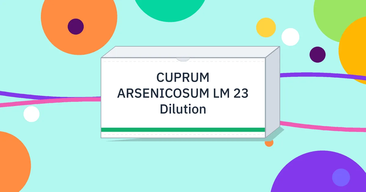 Symbolbild: Packung mit der Aufschrift CUPRUM ARSENICOSUM LM 23 Dilution (PZN 12837849) – Verfügbarkeit und Bezug in Apotheken in Frankfurt am Main