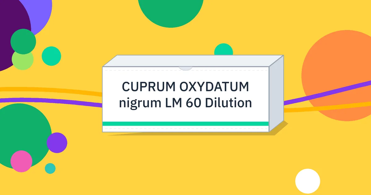 Symbolbild: Packung mit der Aufschrift CUPRUM OXYDATUM nigrum LM 60 Dilution (PZN 13458918) – Verfügbarkeit und Bezug in Apotheken in Frankfurt am Main