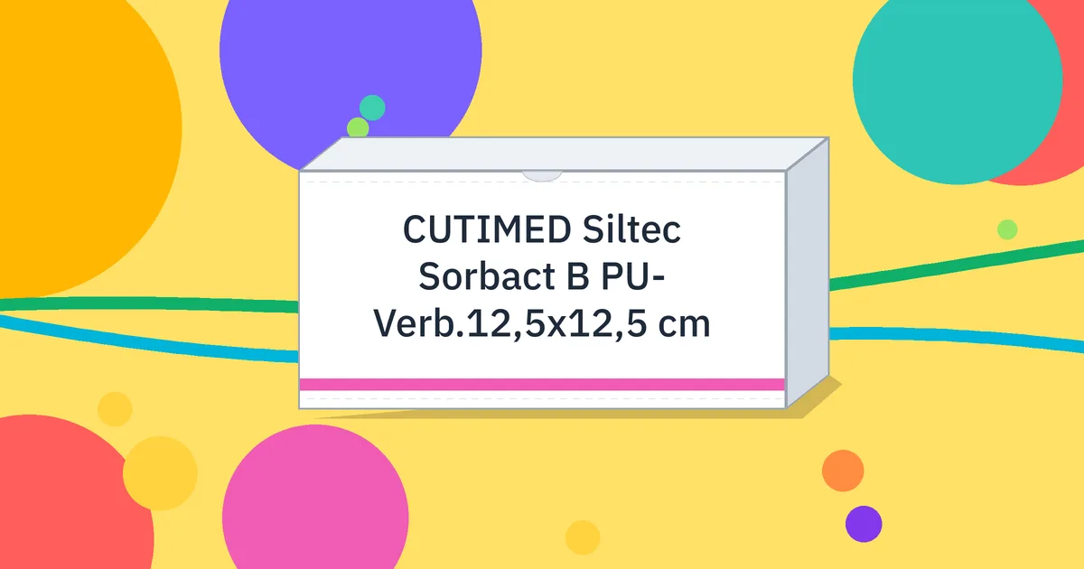 Symbolbild: Packung mit der Aufschrift CUTIMED Siltec Sorbact B PU-Verb.12,5x12,5 cm (PZN 20060547) – Verfügbarkeit und Bezug in Apotheken in Frankfurt am Main