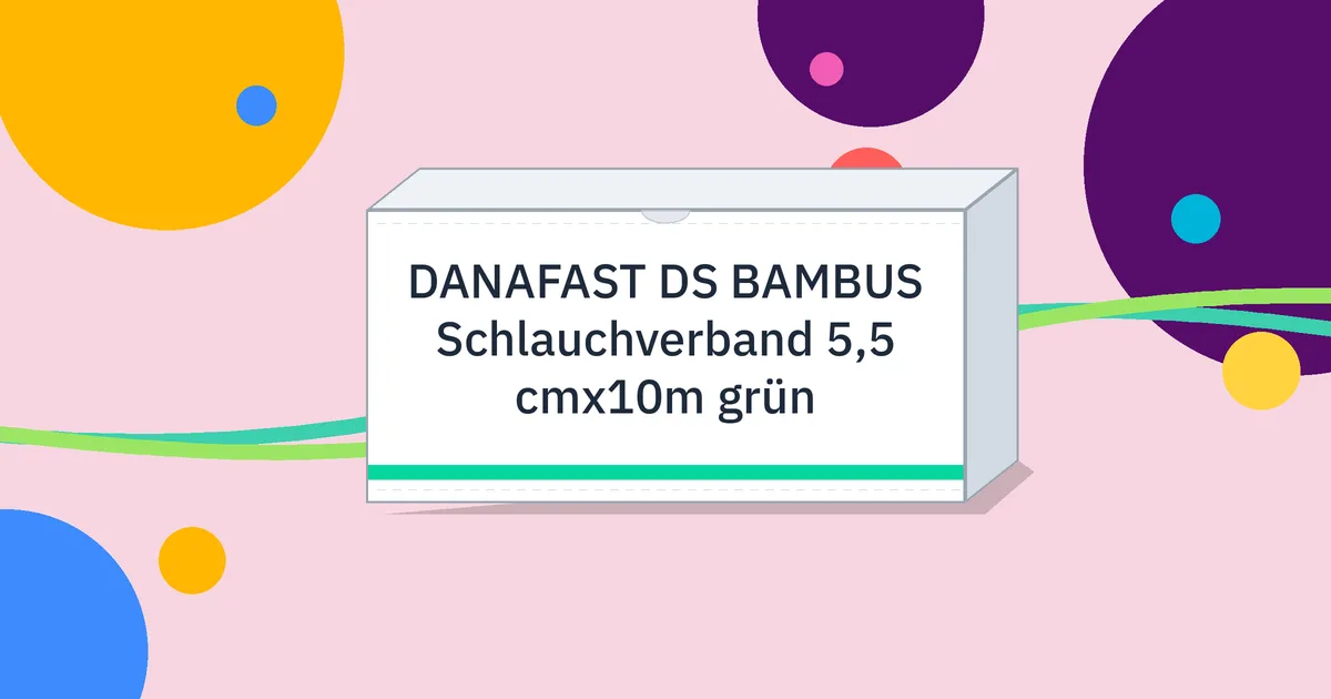 Symbolbild: Packung mit der Aufschrift DANAFAST DS BAMBUS Schlauchverband 5,5 cmx10m grün (PZN 18368203) – Verfügbarkeit und Bezug in Apotheken in Frankfurt am Main