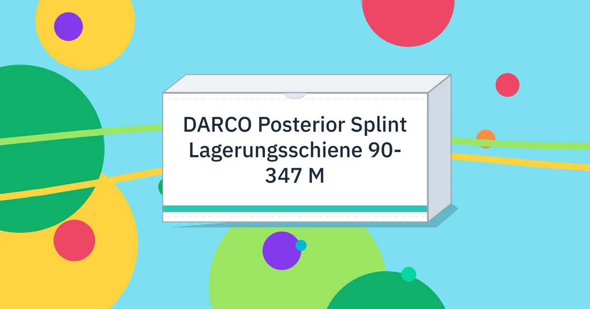 Symbolbild: Packung mit der Aufschrift DARCO Posterior Splint Lagerungsschiene 90-347 M (PZN 11084572) – Verfügbarkeit und Bezug in Apotheken in Frankfurt am Main
