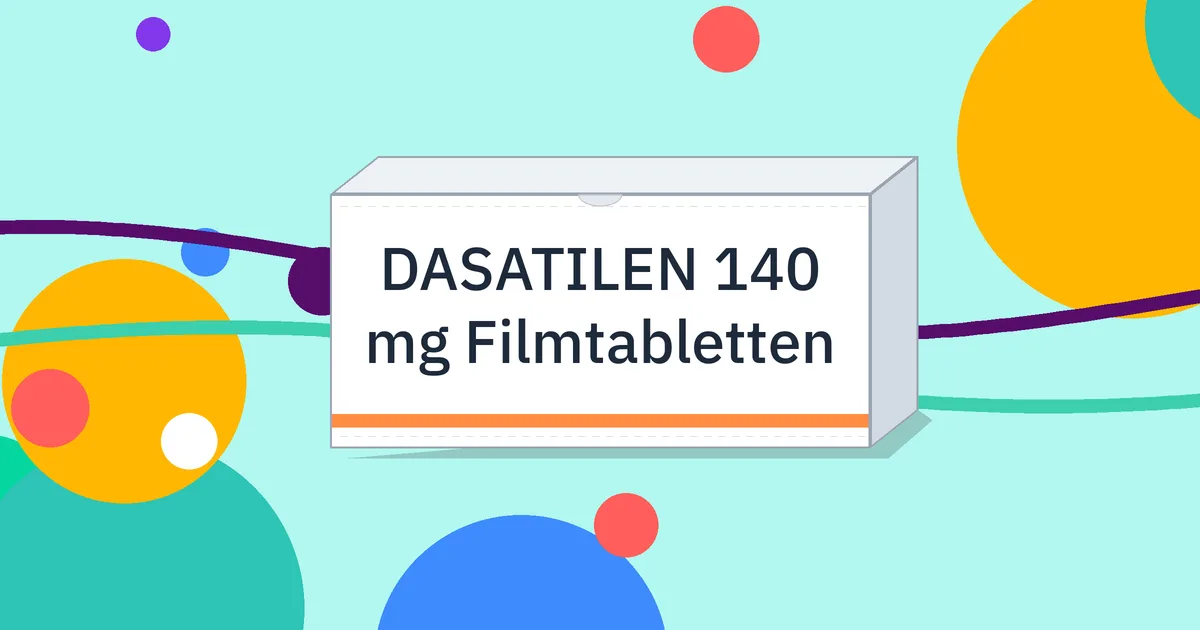 Symbolbild: Packung mit der Aufschrift DASATILEN 140 mg Filmtabletten (PZN 16138143) – Verfügbarkeit und Bezug in Apotheken in Frankfurt am Main