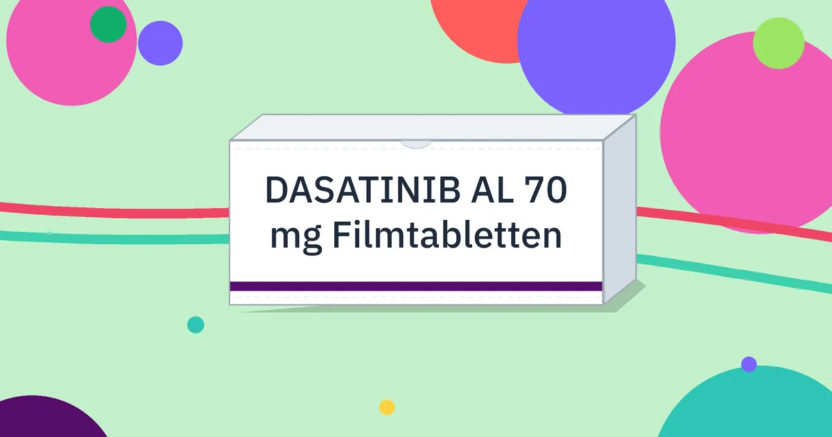 Symbolbild: Packung mit der Aufschrift DASATINIB AL 70 mg Filmtabletten (PZN 14385245) – Verfügbarkeit und Bezug in Apotheken in Frankfurt am Main